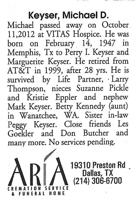 Michael Duane Keyser 1947 2012 Find A Grave Memorial