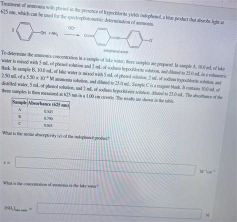 Solved Treatment Of Ammonia With Phenol In The Presence Of