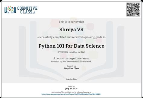 Shreya Vs On Linkedin Ibm Py0101en Certificate Cognitive Class