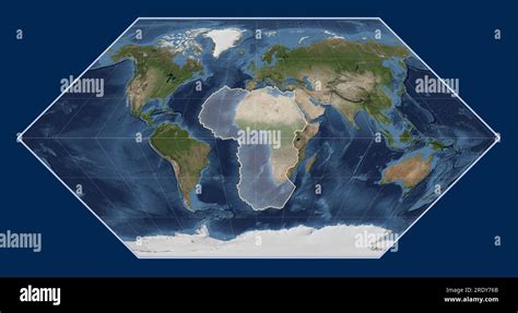 African Tectonic Plate On The Blue Marble Satellite Map In The Eckert I Projection Centered