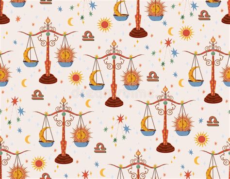 Libra Zodiac Star Seamless Pattern Libra Sign Symbol Stars Vector Eps10 Stock Illustration