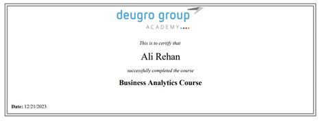 Completed Business Analytics Course Syed Ali Rehan Posted On The