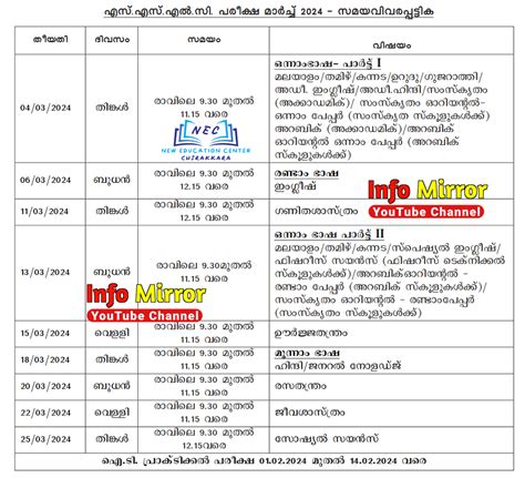 New Education Center Chirakkara Sslc Exam March 2024 Time Table