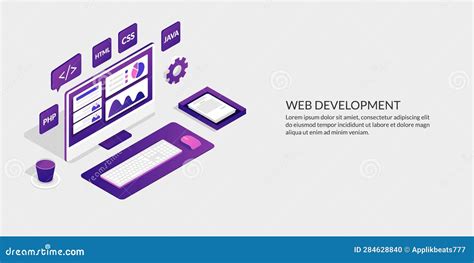 Web Development And User Interface Design Concept Isometric Website Development Tools Stock