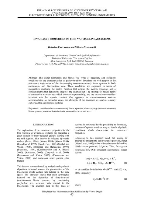 Pdf Invariance Properties Of Time Varying Linear Systems