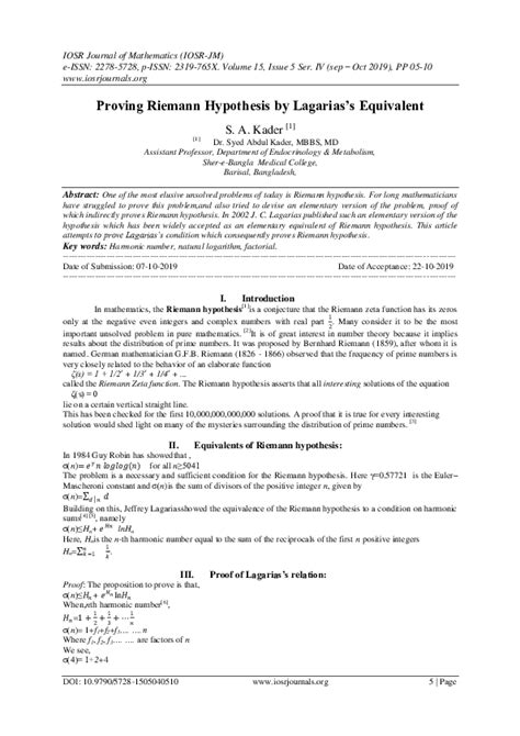 Pdf Proving Riemann Hypothesis By Lagariass Equivalent