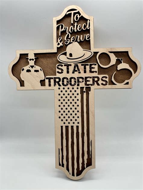 State Trooper Cross Memorial Etsy State Trooper Laser Cut Wood Crafts Wood Crosses