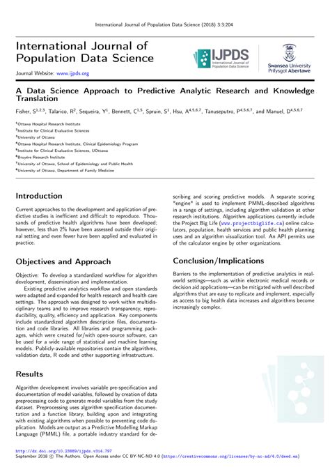 Pdf A Data Science Approach To Predictive Analytic Research And