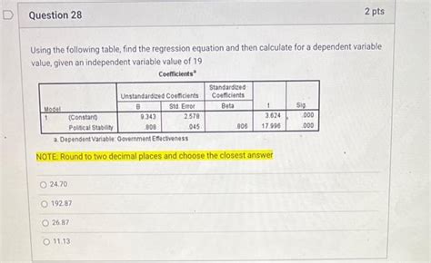 solved using the following table find the regression
