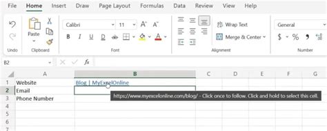 Inserting A Hyperlink In Microsoft Excel Myexcelonline
