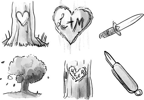 Heart Carved Tree Watercolor Vector Set 92270 Vector Art At Vecteezy