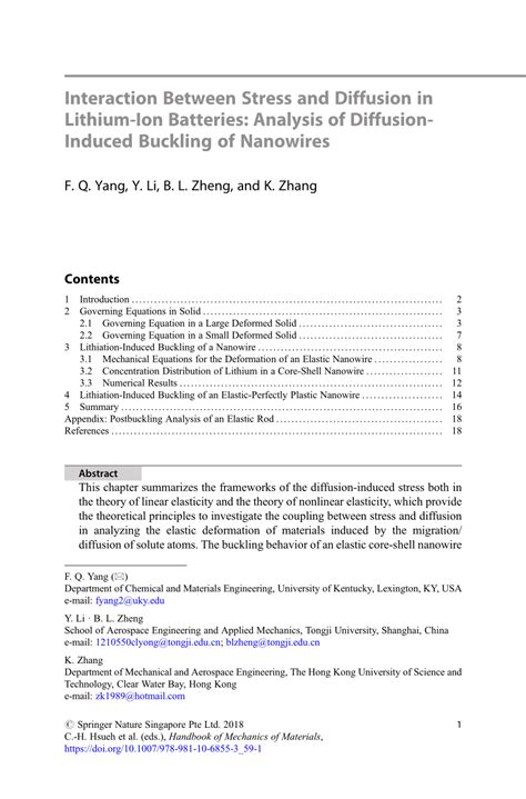 Pdf Interaction Between Stress And Diffusion In Lithium Ion Batteries Analysis Of Diffusion