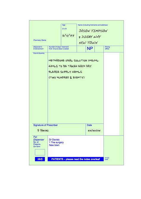 Completion Of An Fp10 Prescription Examples