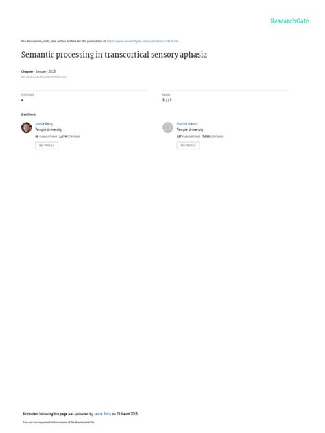 Semantic Processing In Transcortical Sensory Aphasia Pdf Aphasia Memory