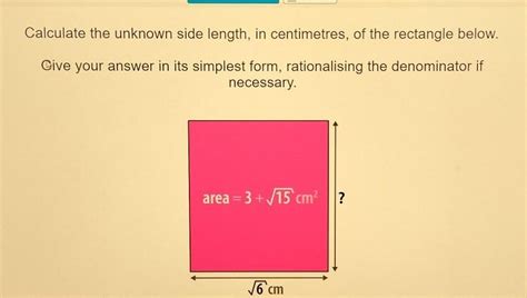 Calculate The Unknown Side Length In Centimetres Of The Rectangle Below Give Your Answer In