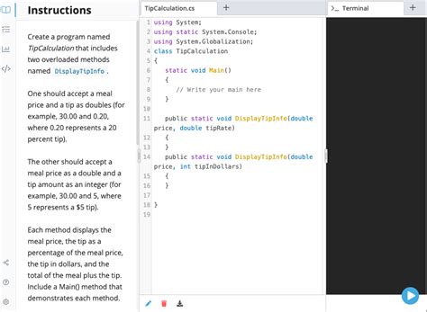 Solved Create A Program Named Tipcalculation That Includes