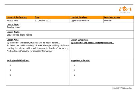 Assignment 3 Reading Lesson Plan For 420 Hours Tefl Course Tefl