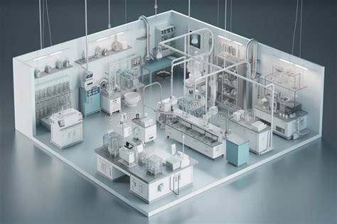 Chemistry Lab 3d Rendering Illustration Isometric View Generative Ai Stock Illustration