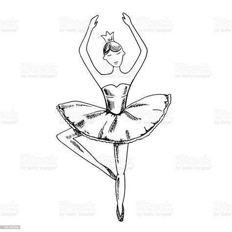 발레리나 손으로 그린 잉크 스케치 흰색 배경 빈티지 벡터 일러스트에 윤곽선 라벨 포장 및 카드 디자인을위한 빈티지 스케치 요소 그리기에 대한 스톡 벡터 아트 및 기타 이미지