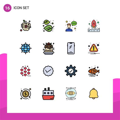 Set Of 16 Vector Flat Color Filled Lines On Grid For Up Rocket Nature Launching Entrepreneur