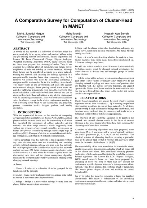pdf a comparative survey for computation of cluster head in manet