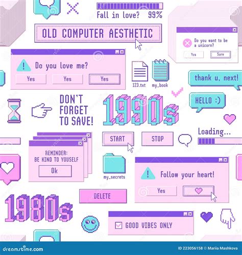 old computer aestethic 1980s 1990s set with retro pc elements user
