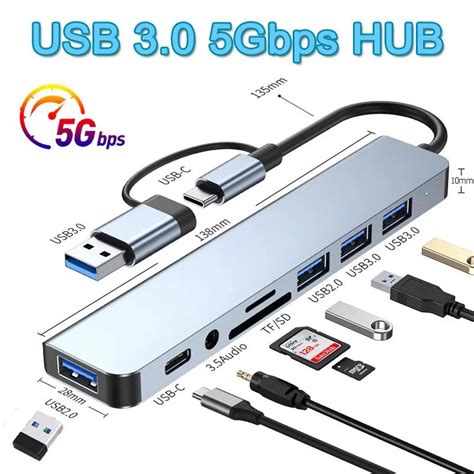 8 In 2 Type C Docking Station Usb Splitter Adaptor Usb C Hub 5gbps High Speed Transmission Usb 3