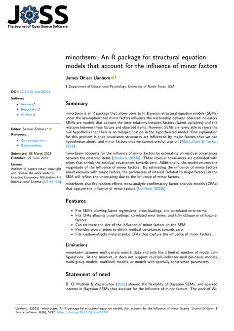 Pdf Minorbsem An R Package For Structural Equation Models That Account For The Influence Of