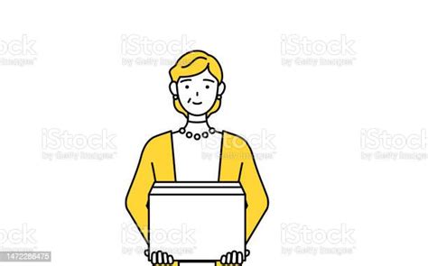 은퇴한 노인 중년 여성 골판지 상자를 나르기 위해 일하는 나름에 대한 스톡 벡터 아트 및 기타 이미지 나름 노인 단순함 Istock