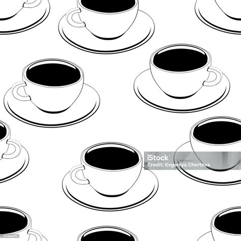 컵 커피 개요 완벽 한 패턴 벡터 배경 그림 물감 스케치 컨투어 드로잉 나뭇결 무늬에 대한 스톡 벡터 아트 및 기타 이미지 나뭇결 무늬 디자인 디자인 요소 Istock