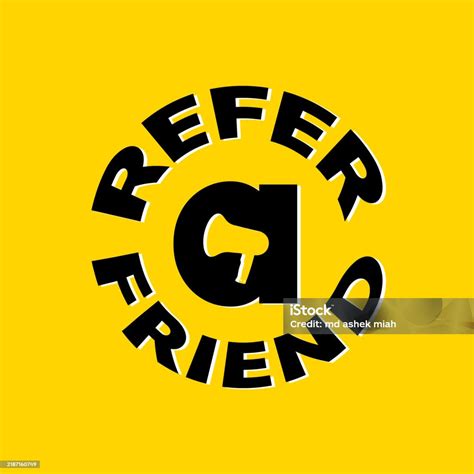 친구 배너 포스터 메가폰 아이콘이 있는 템플릿을 추천하세요 타이포그래피 로고를 참조하고 획득하세요 추천 프로그램 소셜 미디어 게시물 디자인 노란색 배경 벡터 그림입니다 0