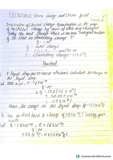 SOLUTION Class 12 Physics Notes Chapter Electrostatic Studypool
