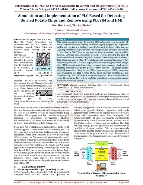Simulation And Implementation Of Plc Based For Detecting Burned Potato