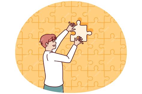 Premium Vector Business Man Putting Last Piece Of Puzzle In Free Space For Problem Solving Concept