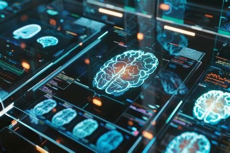 Exhibición Digital Futurista De Escaneos Cerebrales Que Muestran