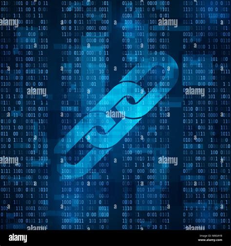 blockchain hyperlink symbol on binary code abstract blue matrix