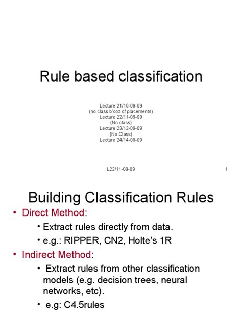 Rule Based Classification Statistical Classification Applied