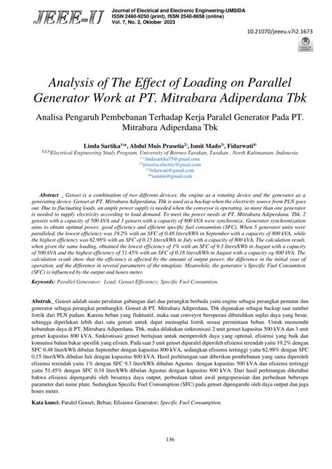 Pdf Analysis Of The Effect Of Loading On Parallel Generator Work At