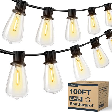 Addlon 100ft 50ft 2 Led Outdoor String Lights Waterproof Patio Lights