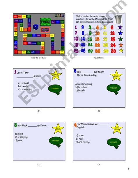ESL English PowerPoints BOARDGAME Present Simple And Present Continuous