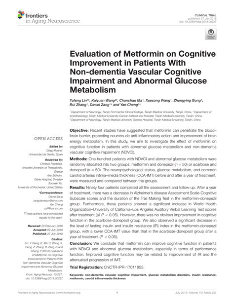 Pdf Evaluation Of Metformin On Cognitive Improvement In Patients With Non Dementia Vascular