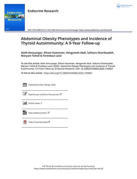 Pdf Abdominal Obesity Phenotypes And Incidence Of Thyroid Autoimmunity A 9 Year Follow Up