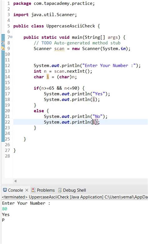 uppercase ascii check program in java vemala rama krishna