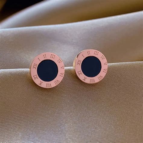 여성용 티타늄 스틸 로마 숫자 귀걸이 라운드 디자인 로즈 번호 귀걸이 선물단추모양 귀걸이 Aliexpress