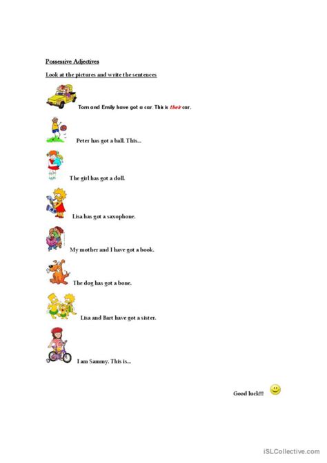 Possessive Adjectives Français Fle Fiches Pedagogiques Pdf And Doc