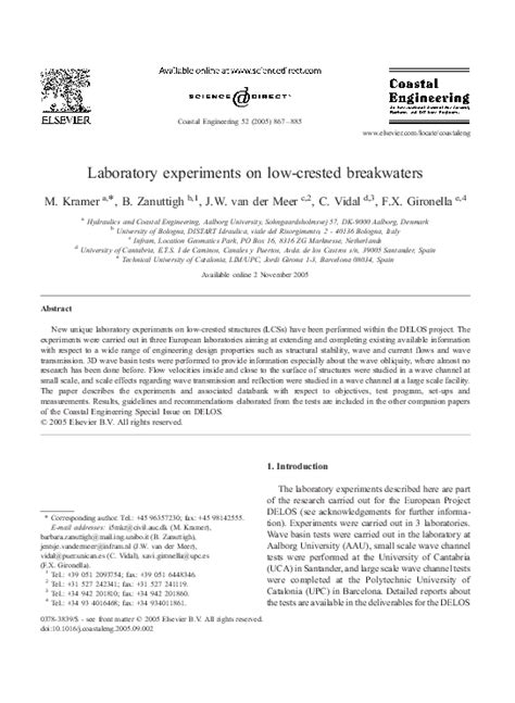 Pdf Laboratory Experiments On Low Crested Breakwaters