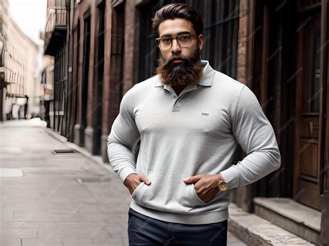Premium Ai Image Masculine Guy In Preppy Look With Beard And Glasses