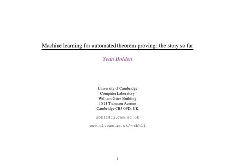 [ppt] Machine Learning For Automated Theorem Proving The Story So Far Powerpoint Presentation