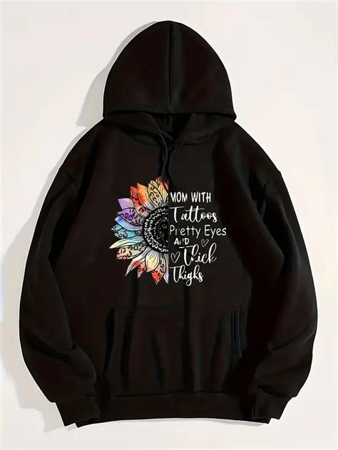 편지 인쇄 후드티 캐주얼 포켓 긴 소매 드로스트링 후드티 스웨트 셔츠 여성 의류 Temu Korea