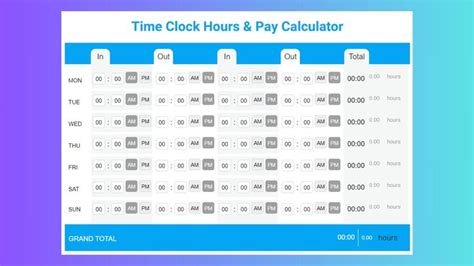 Weekly Time Clock Hours Lunch Break And Pay Calculator